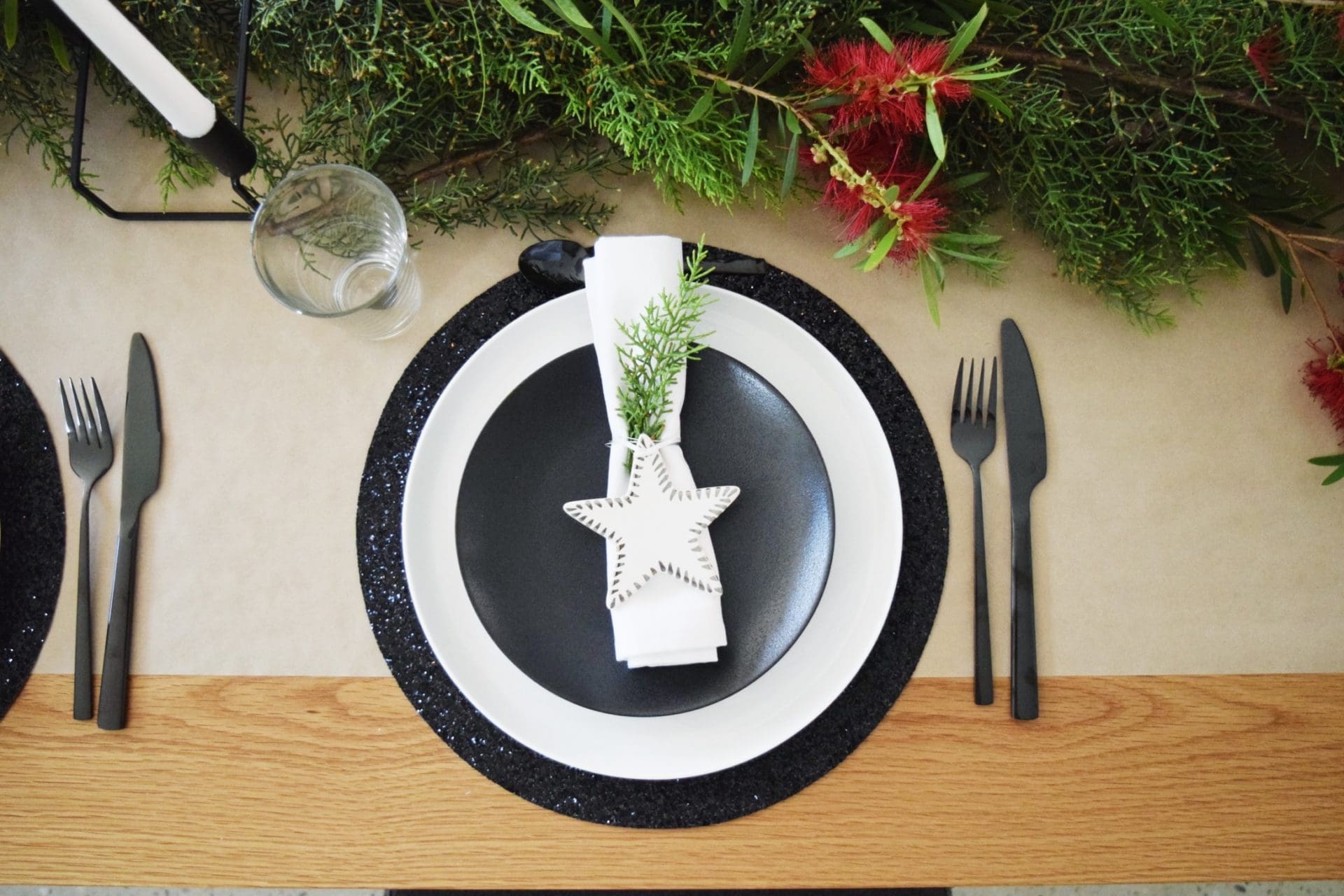 Black and white Christmas table styling with native Australian twist ...