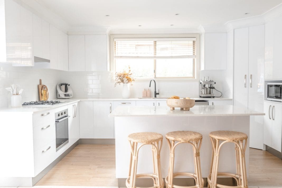 A dreamy coastal boho kitchen before and after kitchen transformation