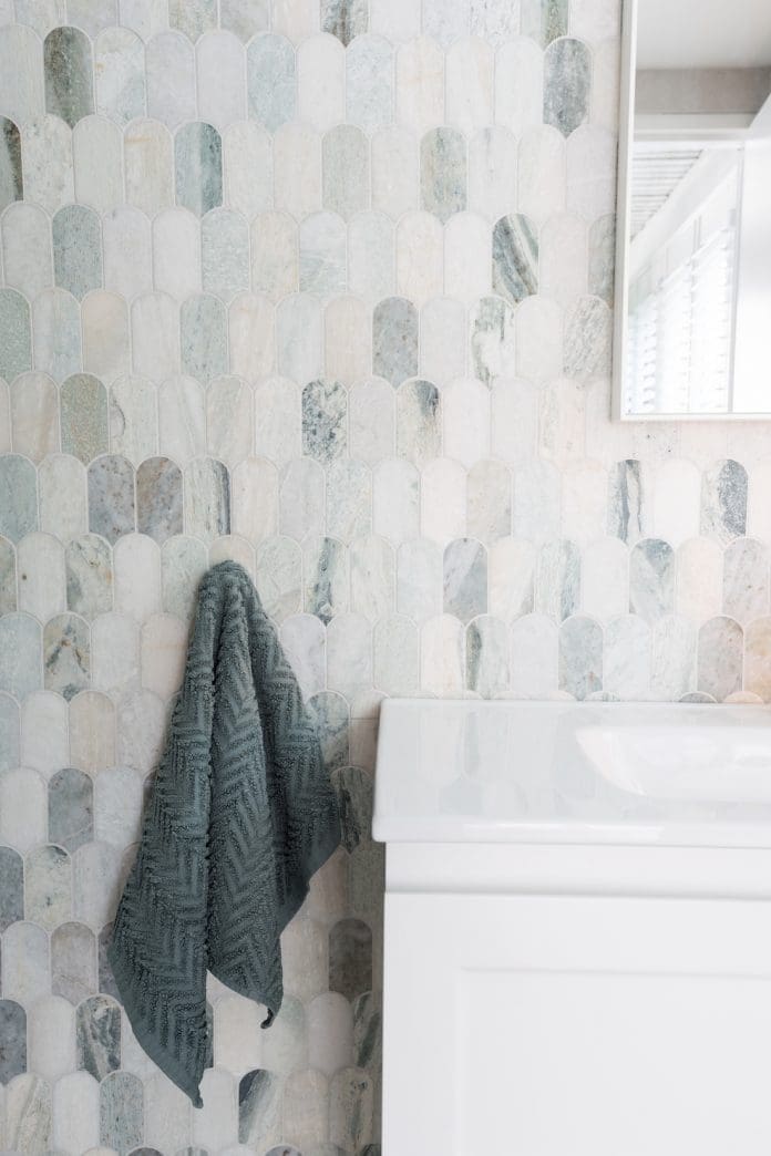 Ming green marble mosaic bathroom tour | Style Curator